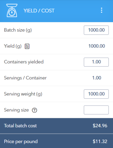 Support Recipe Costing